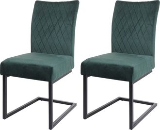 Mendler 2er-Set Freischwinger HWC-L15, Besucherstuhl Konferenzstuhl Stuhl, Samt Stahl pulverbeschichtet - grün