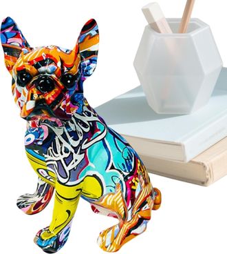 Generic Franz&ouml;sische Bulldogge Figur - Graffiti -Harz -Bulldog -Statue, lebendiges St&uuml;ck Hundekunst | Desktop -Ornament, zeitgen&ouml;ssische dekorative Skulptur, 