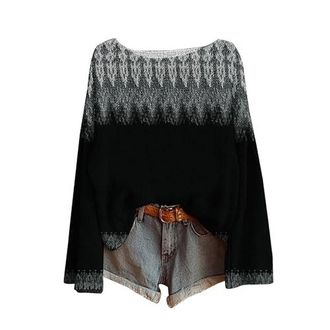 Generic Uwdiohq Pull Décontracté À Imprimé Artistique pour Femme Tricoté Manches Longues Et Col du Cou, Tendance, Chaud, Hiver Barboteuses De Plage Femmes (Gr