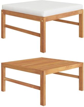 vidaXL Fu&szlig;hocker mit Creme Kissen Massivholz Teak vidaXL