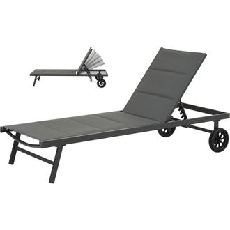 Habitat et Jardin Bain de soleil textil&egrave;ne matelass&eacute; et aluminium Bella - Phoenix - Gris fonc&eacute;