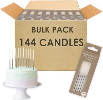 Talking Tables Table Fun 144 x St&uuml;ck Geburtstagskerzen mit Halter, 12 cm lang und hoch, Gro&szlig;packung, Kuchendekorationen f&uuml;r Geburtstag, Hochzeit, Jahrestag, Wei&szlig; und