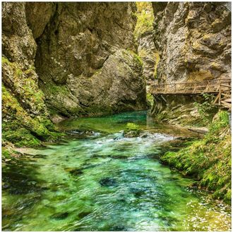 Wallario Sticker/Aufkleber f&uuml;r K&uuml;hlschrank/Geschirrsp&uuml;ler/K&uuml;chenschr&auml;nke, Selbstklebende Folie - 60 x 60 cm, Motiv: Durch die Klamm