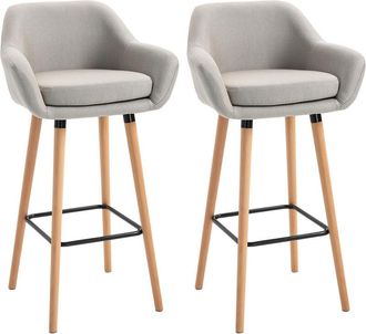 HOMCOM Homcom - Tabourets de bar design scandinave - lot de 2 tabourets de bar grand confort avec repose-pieds et accoudoirs - bois de h&ecirc;tre lin bleu canard