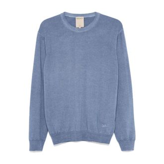 Woolrich Blauer- gewaschener Rundhals-Pullover - - Knitwear - Herren - Blau - 2XL