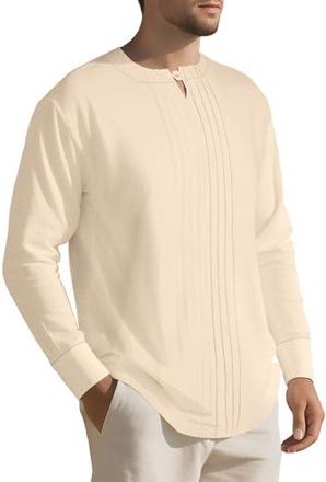 Generic Chemise en lin blanc pour homme - Coupe ajust&eacute;e - Chemise boutonn&eacute;e en coton - Manches courtes - Costume &agrave; manches courtes - T-shirt long, kaki, XXL