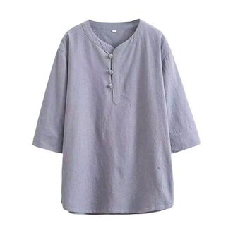 Generic T-shirt pour homme &agrave; col rond, manches courtes, couleur unie, col montant, pour la vie quotidienne, la maison, coupe d&eacute;contract&eacute;e, printemps/&eacute;t&eacute;, gris