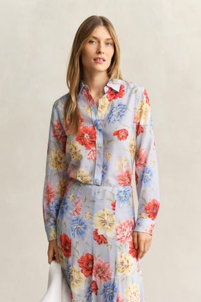 GANT Damen Baumwoll Seiden Bluse mit Blumenprint (32) LIGHT Blau