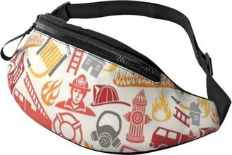 Generic Motif DIc&ocirc;nes De Pompiers Sacs Banane Unisexe Sac De Voyage Polyvalent Sacoche Bandouli&egrave;re Pour Festival Course &Agrave; Pied Sorties 14X35Cm