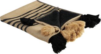 Beliani Decke mit Fransen abstraktes Muster 130 x 170 cm beige/schwarz THAPREK