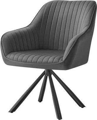 Songmics Esszimmerstuhl, Drehstuhl, K&uuml;chenstuhl, Samt Polstersessel mit Armlehnen, bis 120 kg belastbar, Stahlbeine, f&uuml;r Esszimmer, Grau und Tintenschwarz KDC1