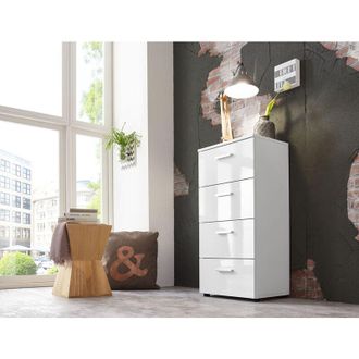 BMG M&ouml;bel BMG M&ouml;bel Schubladen Kommode Sideboard Anrichte MARBELLA in Hochglanz wei&szlig; - H&ouml;he 91cm, Breite 88cm, Tiefe 32cm (Tower 44cm 4 Schubk&auml;sten)