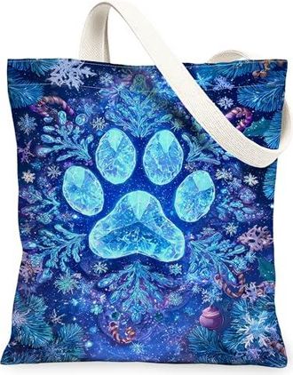 Generic Sacs fourre-tout en toile avec motif animal - R&eacute;utilisables - L&eacute;gers et lavables - Avec bandouli&egrave;re, bleu, 13x15 Inch