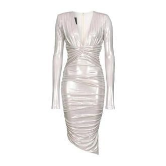 Pinko Metallic Gerafftes Asymmetrisches Kleid - - Dresses - Damen - Wei&szlig; - M