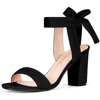 Allegra K Damen Offene Kn&ouml;chel-Sandalen zum Schn&uuml;ren mit klobigem Absatz Schwarz 43