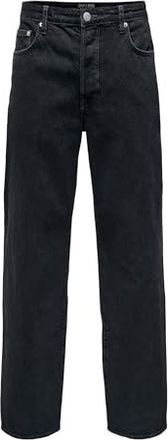 Only & Sons Jeans Homme Coupe Large avec Boutonnage Jeans Denim Noir, Couleurs:Noir, Taille de Pantalon:30W / 34L, Longueur de Jambe:L34