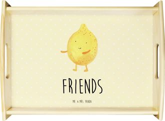 Mr. & Mrs. Panda Tablett Beste Freunde Zitrone - Geschenk, ablagetablett, aus Holz, Servier, Fehlende Keywords, Lustige Sprüche, sofatablett, Holztablett