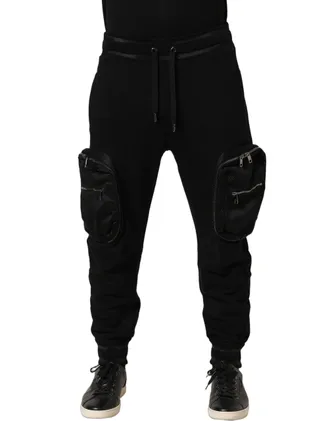 Dolce & Gabbana Mens Black Mid Waist Cargo Jogger Sweatpants Pants Cotton Nylon Polyester
