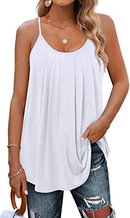 Minetom Haut Femme sans Manche Ete Débardeur Long Cami Gilet à Bretelles évasée Blouse Casual Basique Tshirt à la Maison Top B Blanc XXL