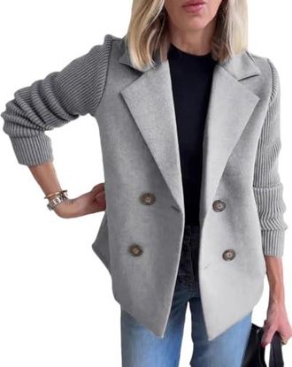 Minetom Blazer Femme Élégant Veste de Tailleur Costume Manches Longue Bureau Affaires Manteau Automne Hiver Blouson avec Boutons A Gris S