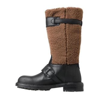 Dolce & Gabbana Schwarze Shearling Motorradstiefel - - Shoes - Herren - Mehrfarbig - 39 EU