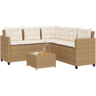 vidaXL Vidaxl - Canap&eacute; de jardin avec table et coussins en forme de l beige