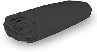 Soleil d'Ocre Percale Drap Housse, Coton, Anthracite, 180x200 cm