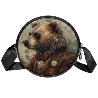 Generic Sac &agrave; bandouli&egrave;re rond pour femme, petit sac &agrave; bandouli&egrave;re vintage avec fermeture &eacute;clair, bretelles r&eacute;glables, sac &agrave; main rond d&eacute;contract&eacute; pour femmes