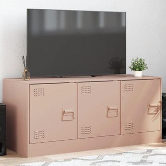 vidaXL Vidaxl - Meuble TV rose 99x39x44 cm en acier lamin&eacute; &agrave; froid - 3 compartiments avec portes - Capacit&eacute; de charge 80 kg - Pour &eacute;cran jusqu&agrave; 76 cm