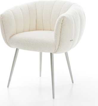 DELIFE Esszimmerstuhl Jada-Flex Boucl&eacute; Wei&szlig; 4-Fu&szlig; konisch Edelstahl Taschenfederkern, Esszimmerst&uuml;hle