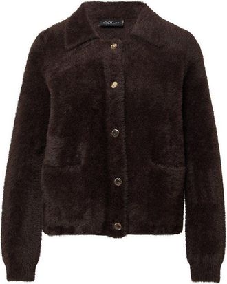 s.Oliver Cardigan Strickjacke Fake-Fur-Jacke mit goldfarbenen Kn&ouml;pfen und aufgesetzten Taschen