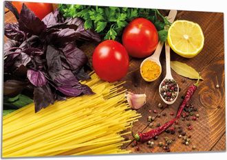 Wallario Herdabdeckplatte/Spritzschutz aus Glas, 1-teilig, 90x52cm, f&uuml;r Ceran- und Induktionsherde, Italienisches Men&uuml; mit Spaghetti, Tomaten, Basilikum und Ge