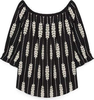Fiorella Rubino Femme, Blouses et Chemises, Noir, Taille: 46 FR Blouse &agrave; &eacute;paules d&eacute;nud&eacute;es avec broderie