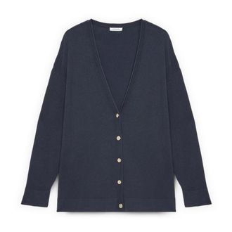 Fiorella Rubino V-Ausschnitt Cardigan mit Kn&ouml;pfen - - Knitwear - Damen - Blau - XS