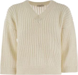 PESERICO Femme, Pulls, Blanc, Taille: 36 FR Tricot Sweater With Micropaillettes