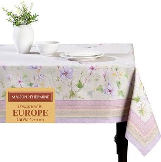 Maison d'Hermine Nappe 100 % coton, 160 cm x 220 cm, d&eacute;corative, lavable, carr&eacute;e, pour cadeaux de f&ecirc;te des m&egrave;res, repas, cuisine, matin de magnolia, printemps, &eacute;t&eacute;