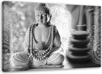 Feeby Bilder Buddha 90x60 cm Leinwandbild 1 Teilig - Kunstdruck modern zen spa grau