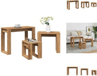 vidaXL Vidaxl - Satztische 3 Stk. Artisan-Eiche Holzwerkstoff - Satztisch - Satztische - Stapelbarer Tisch - Stapeltisch