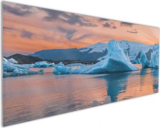 Wallario K&uuml;chenr&uuml;ckwand aus Glas 125 x 50 cm, Motiv: Eisberge in der D&auml;mmerung | Spritzschutz abwischbar & pflegeleicht