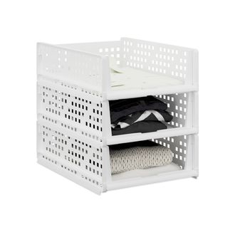 Relaxdays Schrank Organizer 3er Set, stapelbare Kleiderschrank Aufbewahrungsboxen, 13 x 33,5 x 43,5 cm, ausziehbar, wei&szlig;