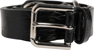 Dolce & Gabbana Homme, Accessoires, Noir, Taille: ONE Size Ceinture en cuir exotique avec boucle en m&eacute;tal argent&eacute;