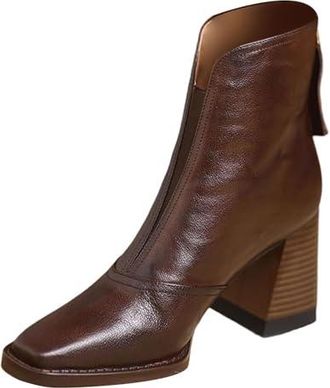 Generic Bottines &agrave; bout carr&eacute; pour femme - Talon &eacute;pais - &Eacute;lastique - Avec fermeture &eacute;clair - Automne et hiver, marron, 39.5 EU