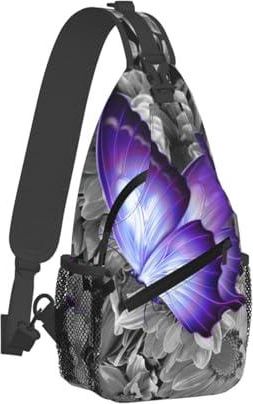 Generic Sacoche Homme Bandouliere Papillon violet Casual Sac &agrave; Bandouli&egrave;re R&eacute;glable Sac &agrave; Poitrine pour Voyage Femme Camping