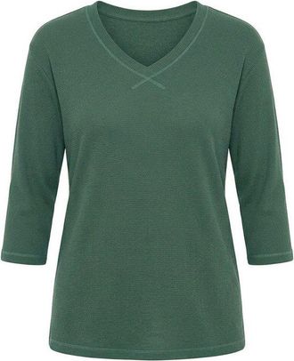 Ulla Popken Sweatshirt Sweatshirt Piqu&eacute; V-Ausschnitt 3/4-Arm Biobaumwolle