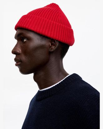 Arket Gerippte Baumwoll-Beanie -Rot