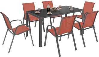 IDMarket Salon de jardin MADRID table 150 CM et 6 chaises empilables terracotta