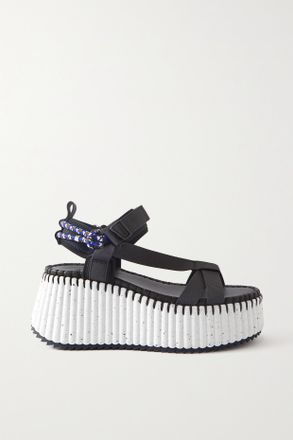 Chlo&eacute; Sandales Plates-formes En Tissu Et En N&eacute;opr&egrave;ne Nama - Noir