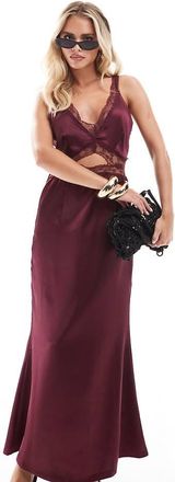 Never Fully Dressed Petite - Robe nuisette longue avec découpe et bordures en dentelle - Bordeaux-Rouge