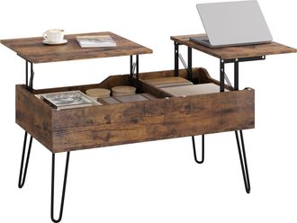 Woltu Couchtisch höhenverstellbar, Beistelltisch mit doppelter Hebeplatten, Lift-Top-Tisch, Wohnzimmertisch, versteckter Stauraum,Vintage-Braun, Holzwerksto