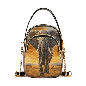 Mnsruu Petit sac &agrave; bandouli&egrave;re en cuir avec &eacute;l&eacute;phant, coucher de soleil et nuage, pour femme